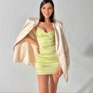 Zara | Dresses | Zara Ruched Satin Effect Dress Light Green Bloggers ...